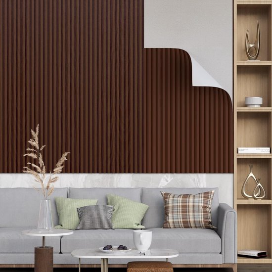 Houtlook, zelfklevend behang, 3D-effect, hout, latten, wandpanelen, pvc ...