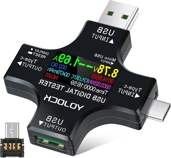 USB Power Meter Testers 2 in 1 - Digital Multimeter Voltage Current ...