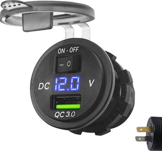 ProRide 12V USB Autolader 1 Poort Inbouw met Schakelaar/Voltmeter - 5V ...