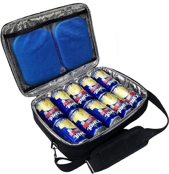 Slanke koelbox voor 10 drankblikjes - isolerende platte koeltas met 2 ...