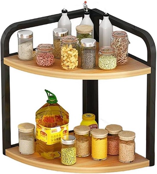 Countertop Corner Rack Spice Rack - Wooden Triangle Iron Organizer | bol