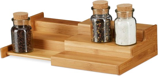 Bamboo Spice Rack Extendable 3 Steps Moisture-Resistant HBD: 8 x 38.5 x ...