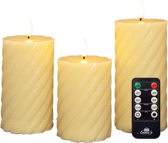 Anna Collection LED kaarsen/stompkaarsen set - 3x st - ivoor wit ...