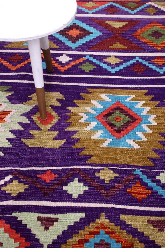 Kleurrijk Tapijt Laagpolig Handgeweven Wollen Vloerkleed - Koho Afghan ...