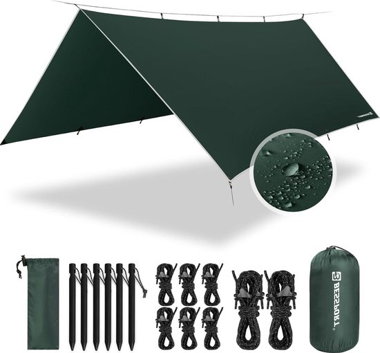 Waterdicht tentzeil 3 m x 4 m PU 3000 mm - Tarp met oogjes en 6 ...