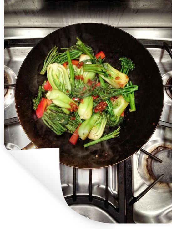 Sticker Muursticker Cuisinière - cuisson des légumes au wok sur réchaud ...