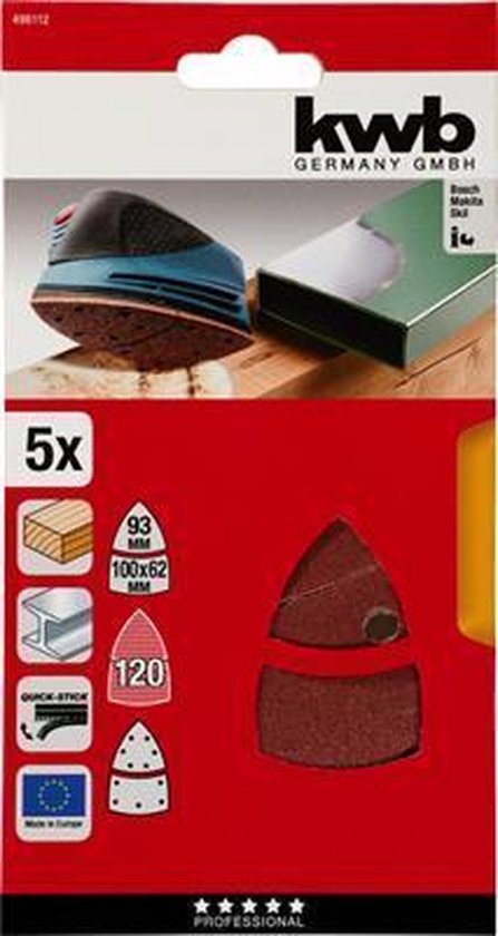 KWB schuurschijf 100 x 62, 93 mm - Korrel 120 - Klittenbandhechting - 496112 - 5 stuks | bol.com