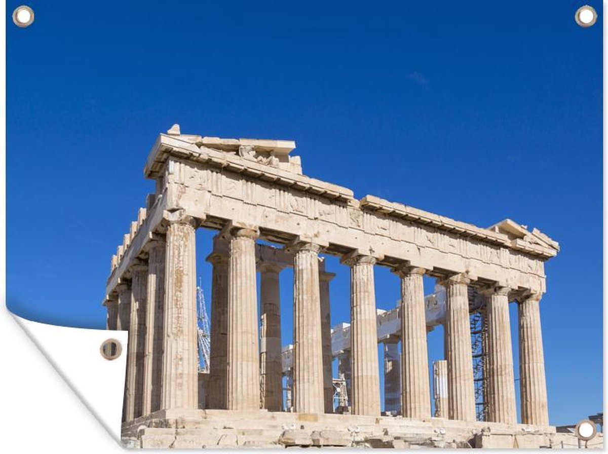 Tuin decoratie Parthenon tijdens een zonnige dag in het Europese Athene ...