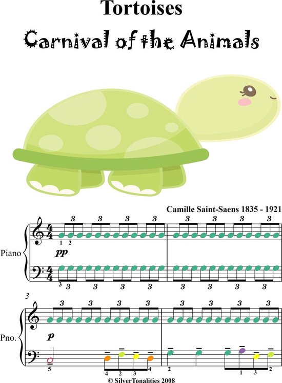 Tortoises Carnival of the Animals Easy Piano Sheet Music with Colored Notation... | bol.com