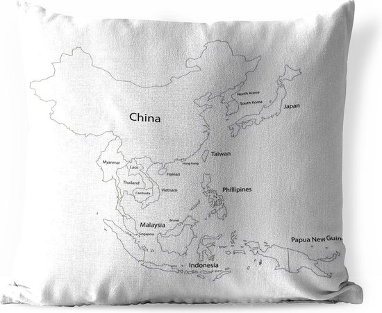 Buitenkussens - Tuin - Kaart van Azië met dunne zwarte lijnen en namen ...
