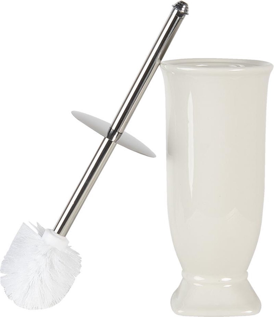 Clayre & Eef WC Borstel met Houder Ø 12x26 cm Wit Keramiek Rond ...