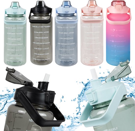 2x Motiverende waterflessen 2L met tijdmarkering - Sport en fitness | bol