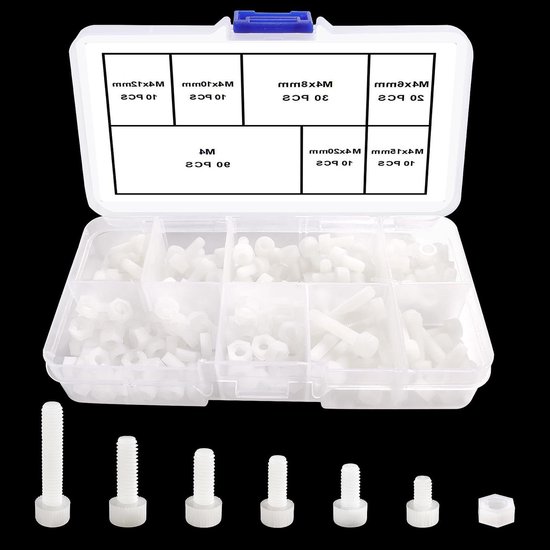Premium - Nylon Kunststof Schroeven en Moeren Set - 90 Sets - 6 Maten ...