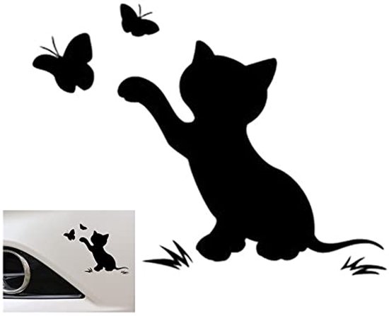 Grappige Kat en Vlinder Autosticker - Decoratieve Sticker voor Auto | bol