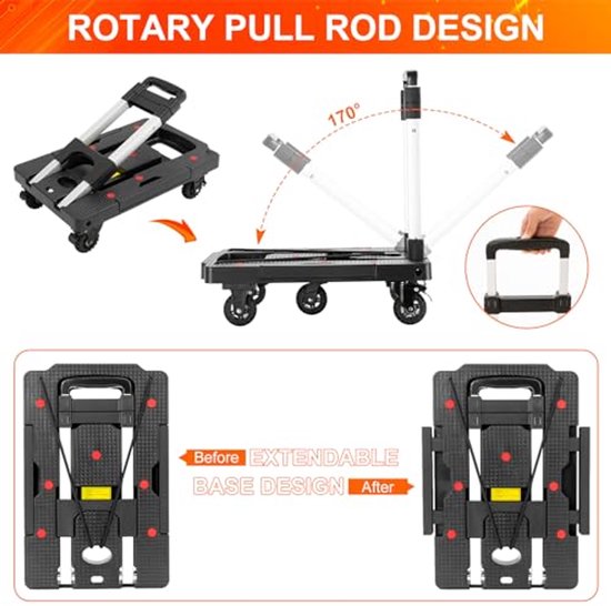 Opvouwbare Transportkar tot 150kg met 5 Wielen en Elastische Koorden ...
