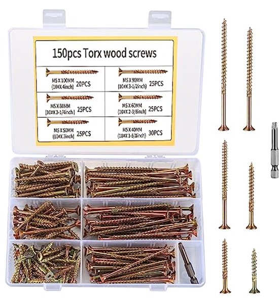 150-delige Torx houtschroeven set - Zelftappende schroeven voor diverse ...