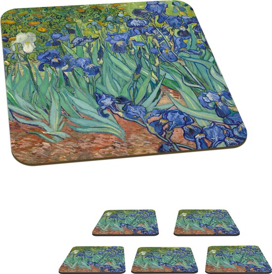 Onderzetters voor glazen - De Irissen - Schilderij van Vincent van Gogh - 10x10 cm -... | bol