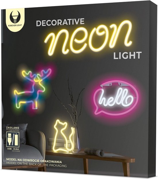 Forever Light Neon LED Light HELLO pink white Bat + USB FLNE15 ...