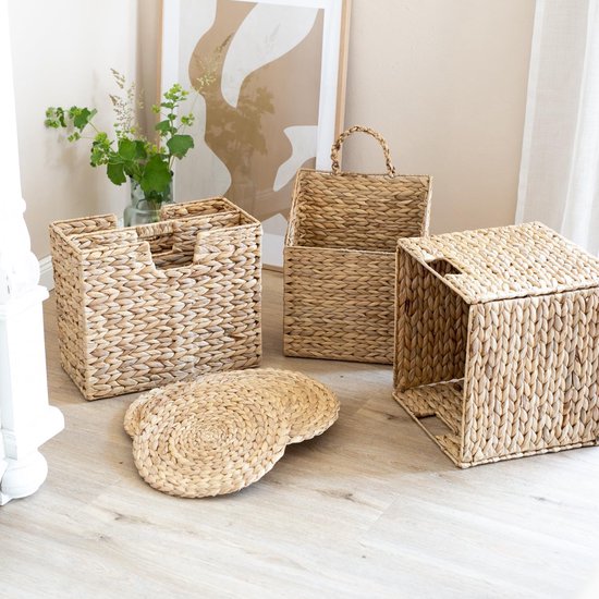 Krantenstandaard, krantenmand, gevlochten van waterhyacint, 2 vakken ...