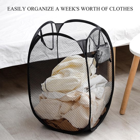 Dailygoods- Wasmand 75 l - Opvouwbaar - Zwart - Wasmand met handgrepen ...