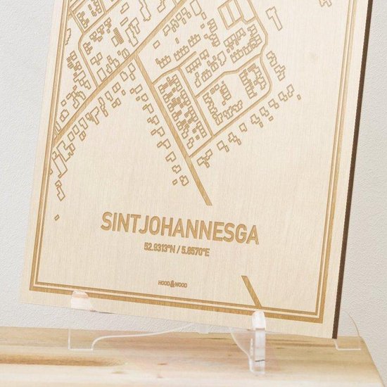 Kaart Sintjohannesga - Gegraveerde stadskaart Hood&Wood - Hout, A4 | bol.com