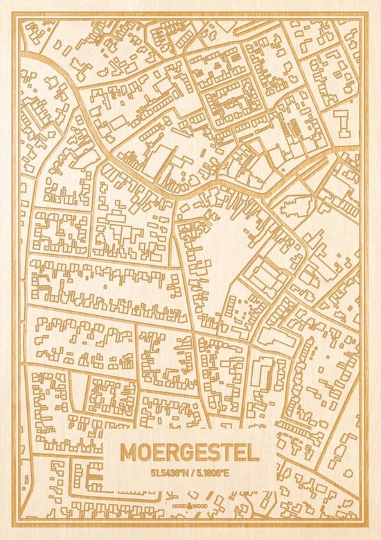 Kaart Moergestel - Gegraveerde stadskaart Hood&Wood - Hout, A4 | bol.com