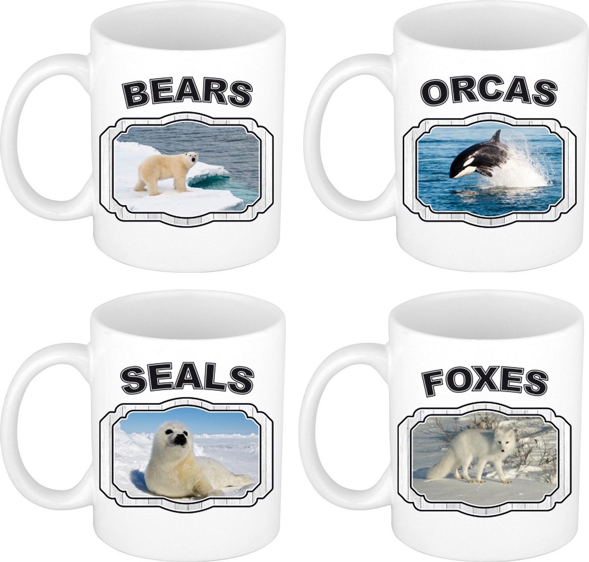 Set van 4x pooldieren drink mokken/bekers 330 Ml - IJsbeer - Zeehond ...