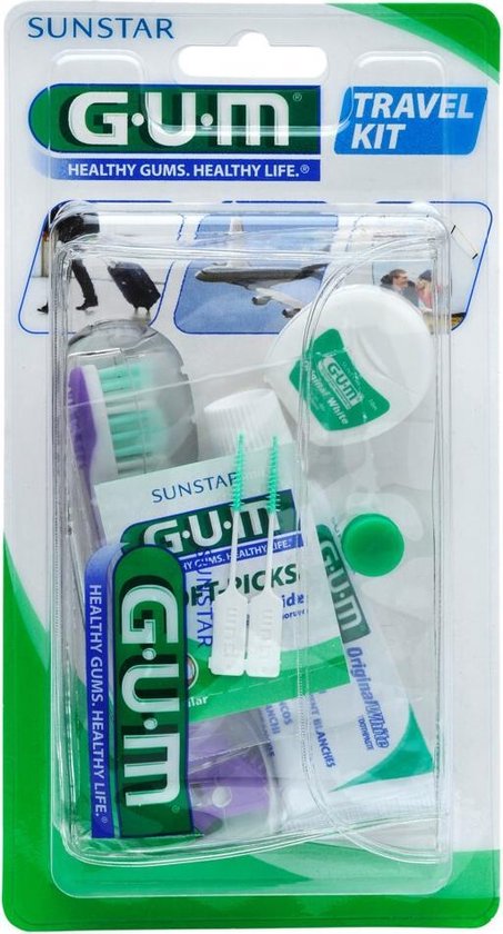 Gum Travel Kit - Tandenborstel, tandpasta, floss & Soft-Picks | bol
