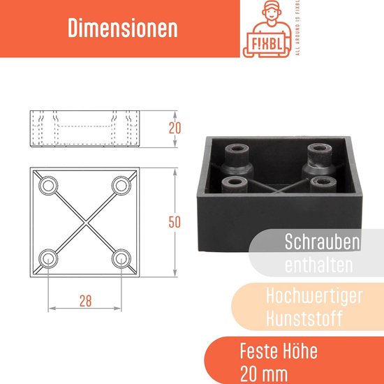 Tafelpoot Verhoger 2cm hoog - Cuba Meubelpoten zwart vierkant set van 4 ...