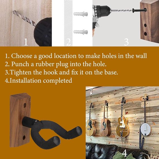 4-stuks gitaarwandhouders voor muur - verstelbare gitaarstandaard ...