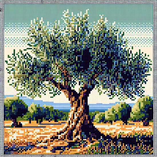Pixel art olijfboom schilderij | Pixelated paradise: A mosaic ...