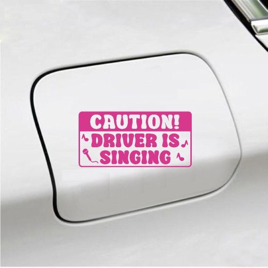 Bumpersticker - Caution Driver Is Singing - 20x10 - Roze | bol