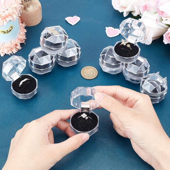 40 Stks Zwart Clear Plastic Ring Dozen - Crystal Oorbellen Sieraden Opbergdozen -... | bol