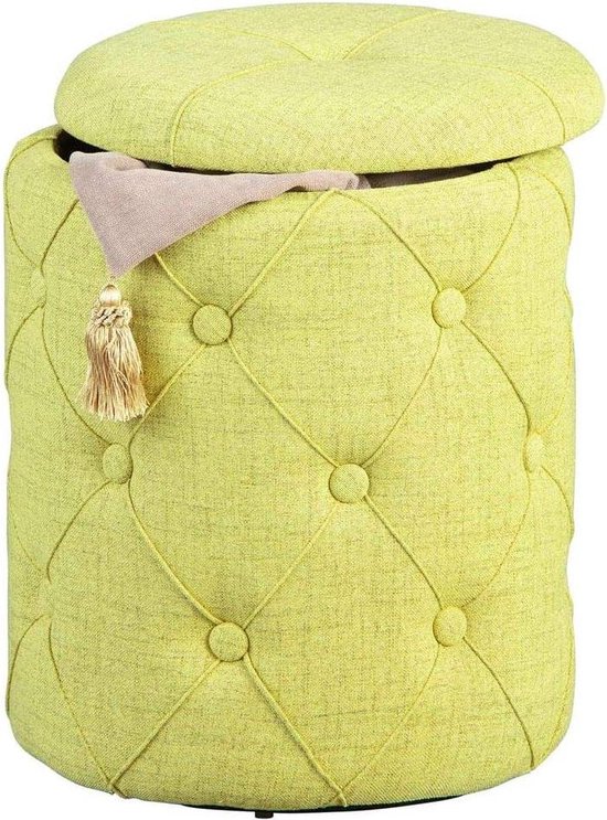 Gele quiltstof poef - 34 x 34 x 40 cm met opbergruimte | bol