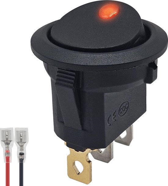ProRide Wipschakelaar ON-OFF KCD2-12 - met Aansluitkabel - 3 pins - Rond - 12V/20A -... | bol