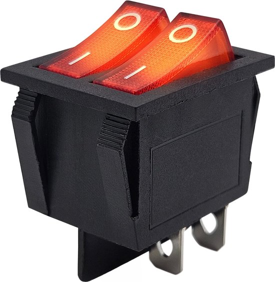 ProRide Dubbele Wipschakelaar ON-OFF KCD6-202 - 2 Polig - 250V/16A - 30x22mm - Rood... | bol