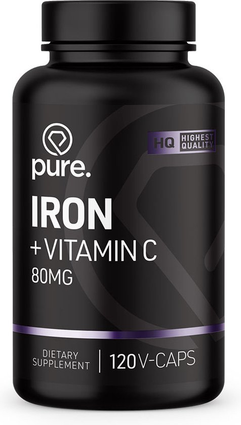 PURE Iron + Vitamin C – IJzer met 80mg Vitamine C – 120 capsules | bol