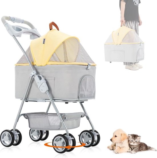Opvouwbare hondenbuggy - 2-in-1 hondenwagen met afneembaar reiszitje - huisdier... | bol
