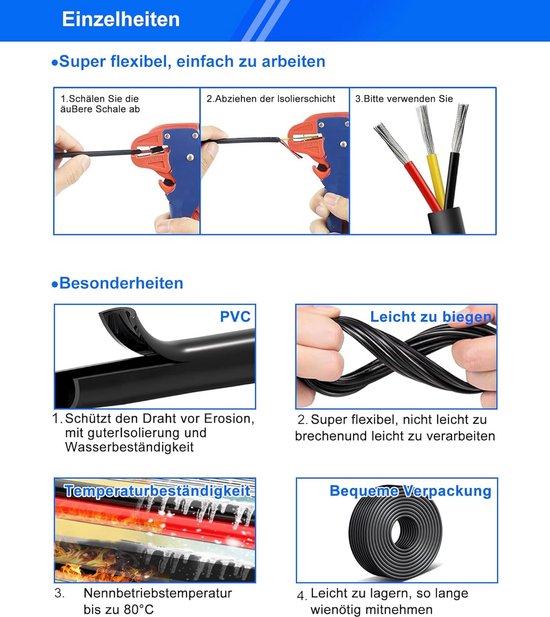 3-aderige Elektriciteitskabel 22 AWG (0.34mm²) - 20 Meter - 300V ...