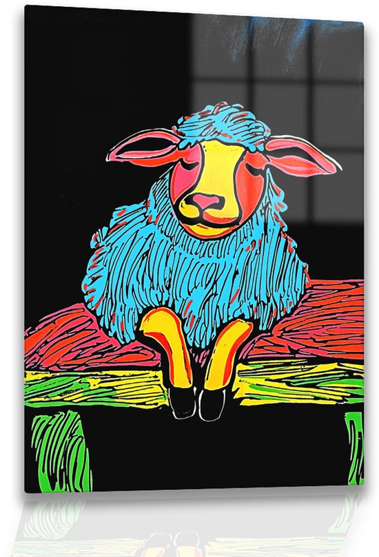 Neon schaap - Plexiglas - Acrylaat - Glasschilderij - 40x60 cm | bol