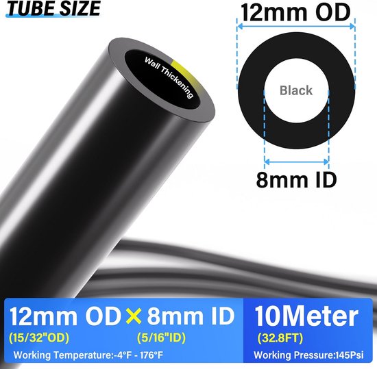 Pneumatische Polyurethaan Luchtslang 12mm OD 8mm ID - 10 Meter | bol