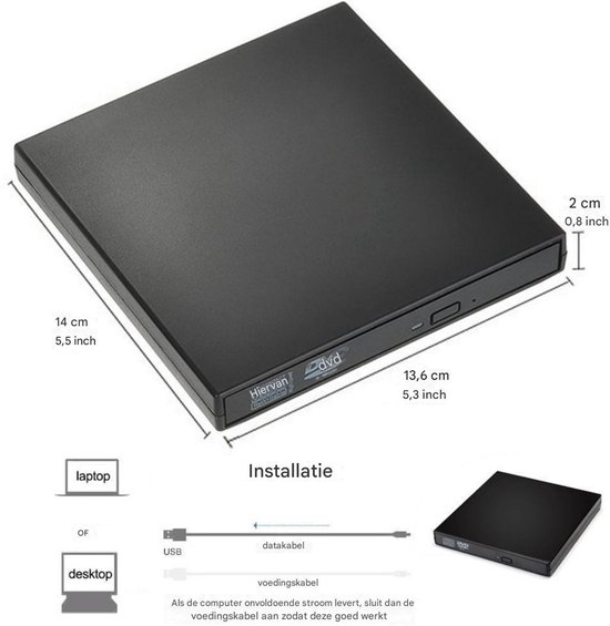 Ynkkvre -USB 2.0 Externe CD/DVD Speler & Brander – Plug & Play ...