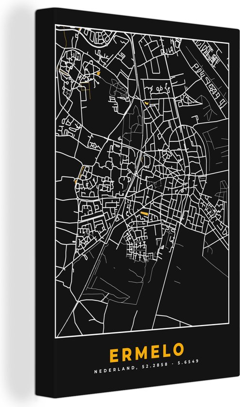 Canvas Schilderij Ermelo - Plattegrond - Stadskaart - Kaart - Black and ...