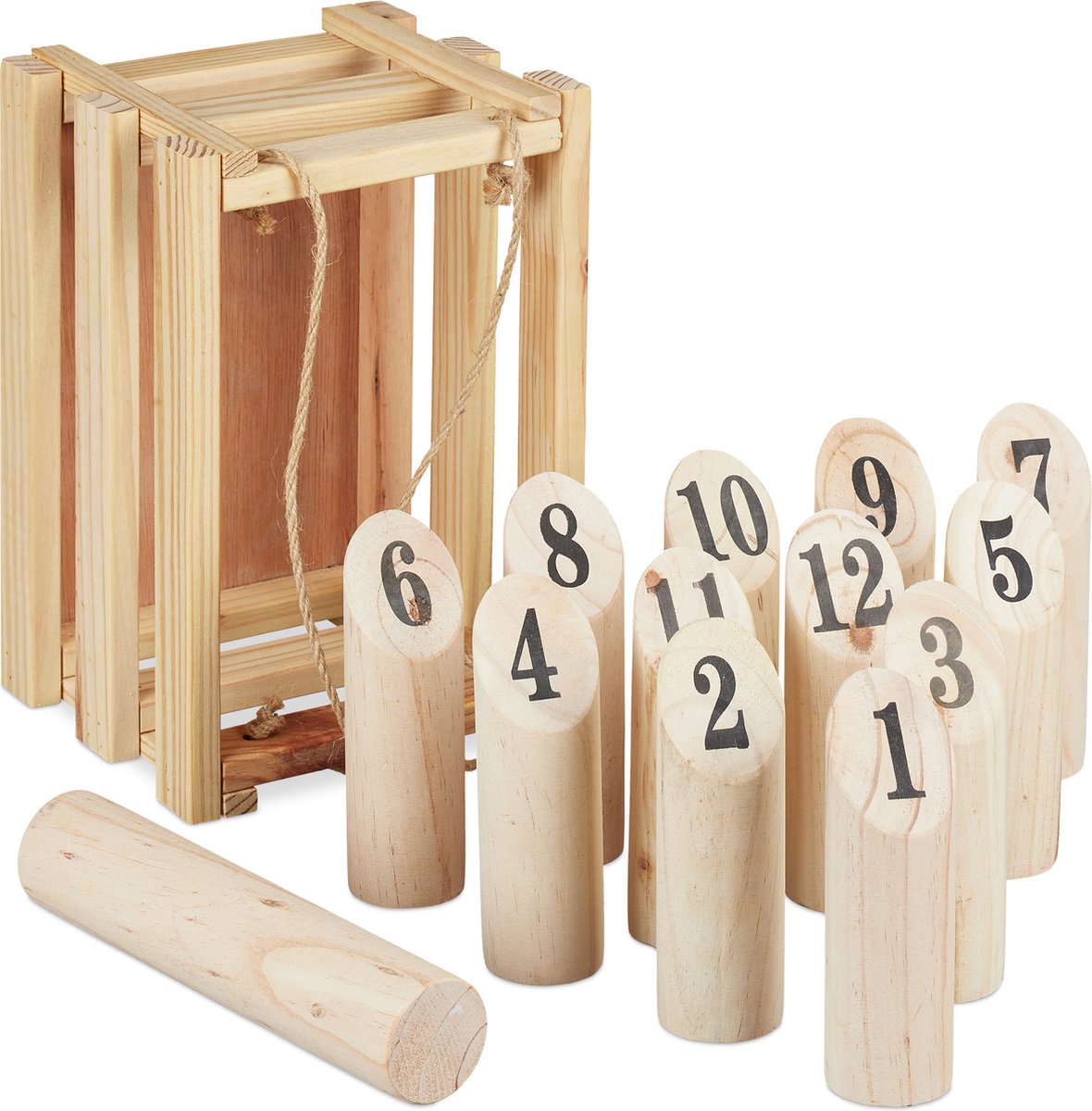 Relaxdays kubb met houten kist - met cijfers - blokkenspel - outdoor - familiespel | bol.com