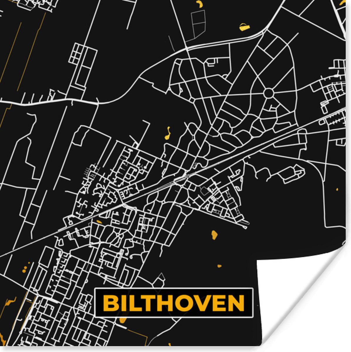 Poster Bilthoven - Stadskaart - Plattegrond - Kaart - Black and Gold ...
