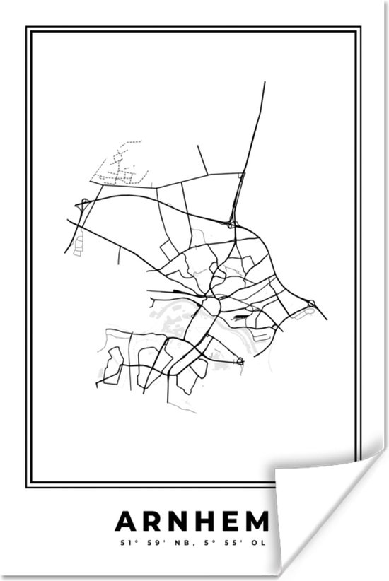 Poster Plattegrond – Arnhem – Zwart Wit – Stadskaart - Kaart - Nederland - 120x180 cm XXL | bol.com