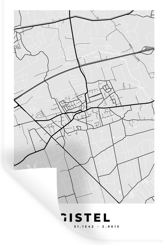 Stickers muraux - Plan de la ville - Carte - België - Zwart Wit ...