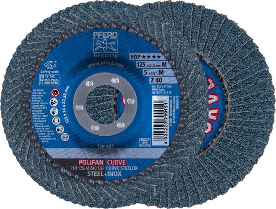 PFERD - Lamellenschijf Zirkoniumkorund (radiaal) - PFR 125-M Z 40 SGP CURVE STEELOX | bol
