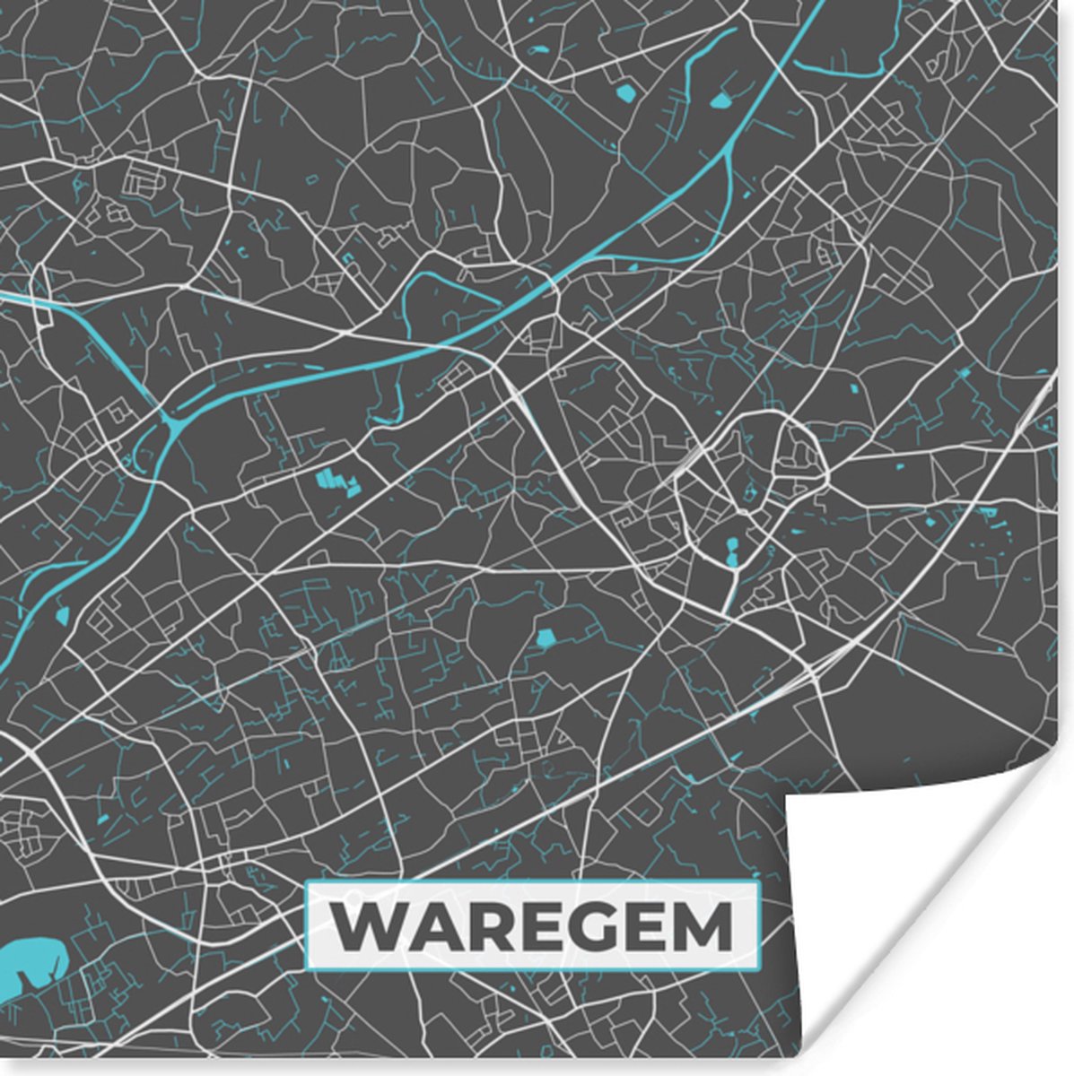 Poster Stadskaart – Grijs - Kaart – Waregem – België – Plattegrond ...