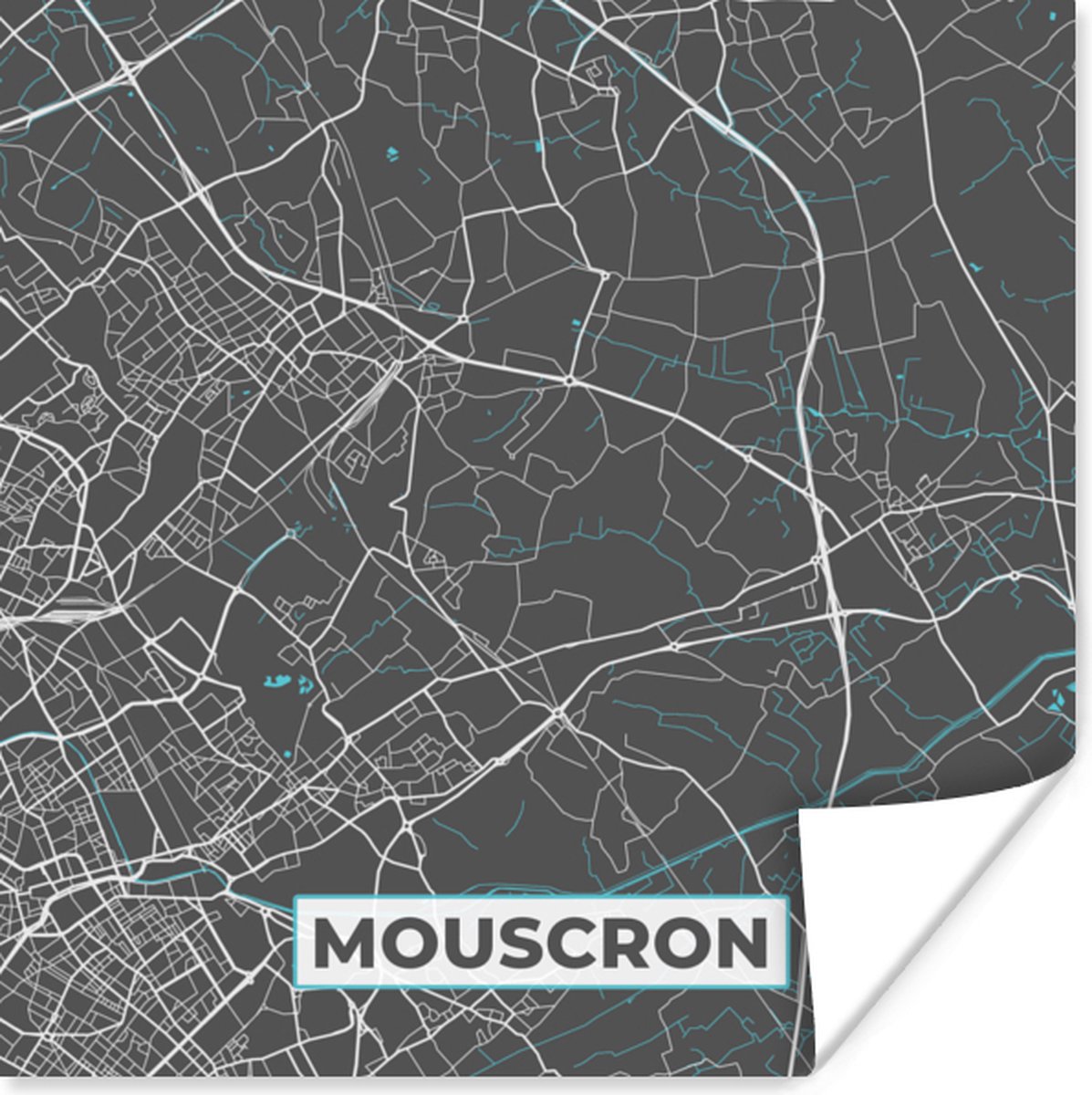 Poster Plattegrond – Mouscron – Blauw – Stadskaart - Kaart - België ...